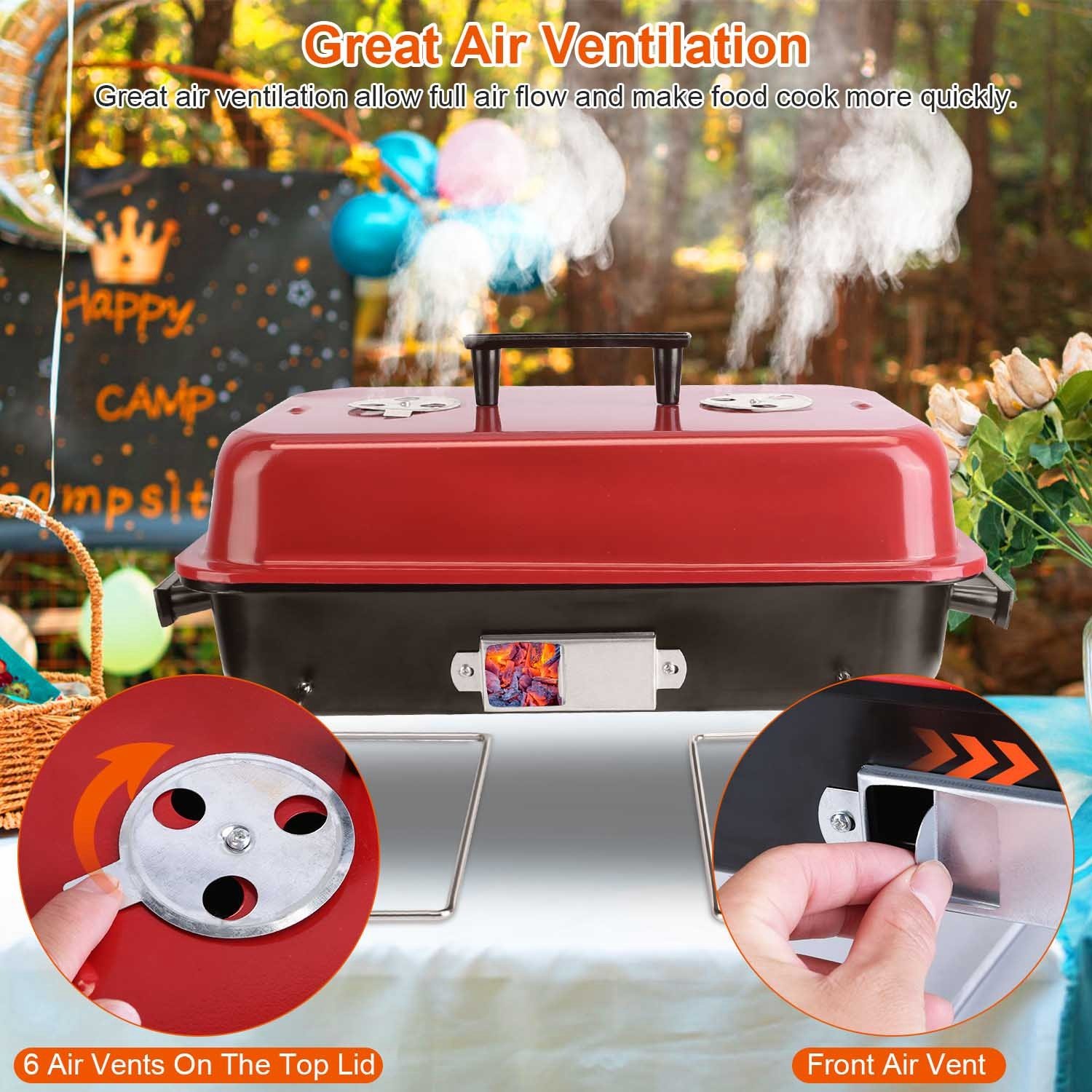 Portable Charcoal Grill Outdoor Tabletop Grill Small Barbecue Smoker Folding BB