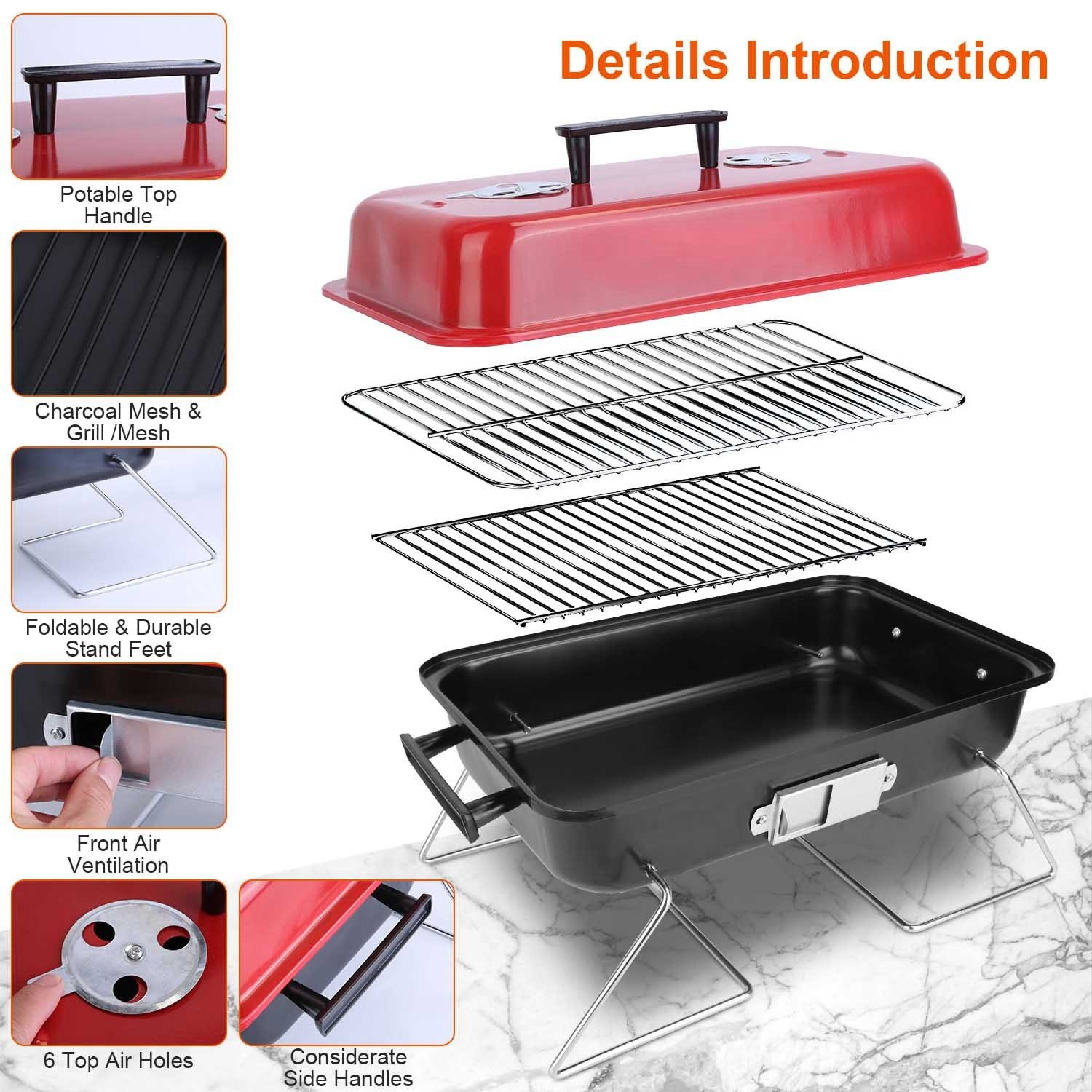 Portable Charcoal Grill Outdoor Tabletop Grill Small Barbecue Smoker Folding BB